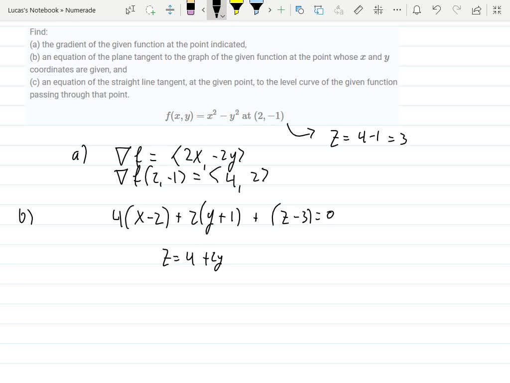 SOLVED:(a) the gradient of the given function at the point indicated, (b) an equation of the ...