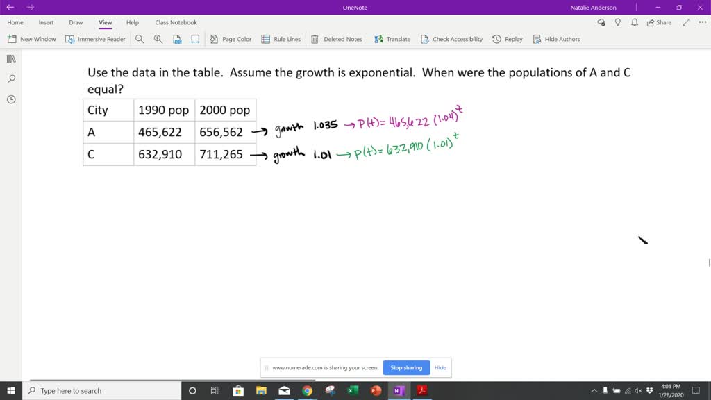 Population Growth Using the data in Table 3.7 and assuming the growth ...