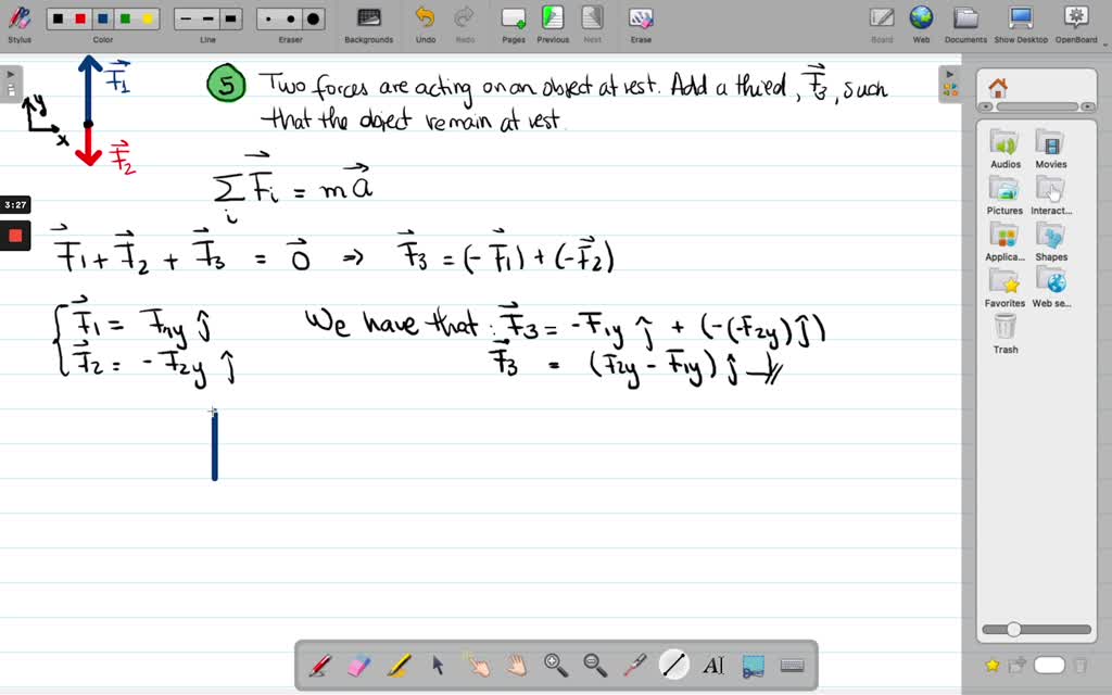 Show two forces acting on an object at rest. Redraw the diagram, then ...