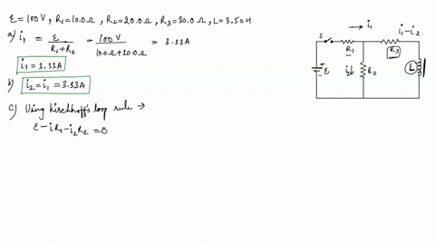 In Fig. 30-26, ℰ=100 V, R1=10.0 Ω, R2=20.0 Ω, R3=30.0 Ω, and L=3.50 H ...