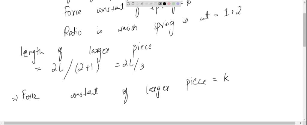 SOLVED: A light spring of spring constant k is cut into two equal ...
