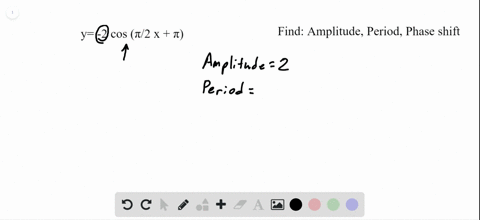 SOLVED:Determine the amplitude, period, and phase shift for each ...