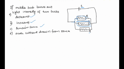 SOLVED:Three identical light bulbs are connected to a source of emf, as ...