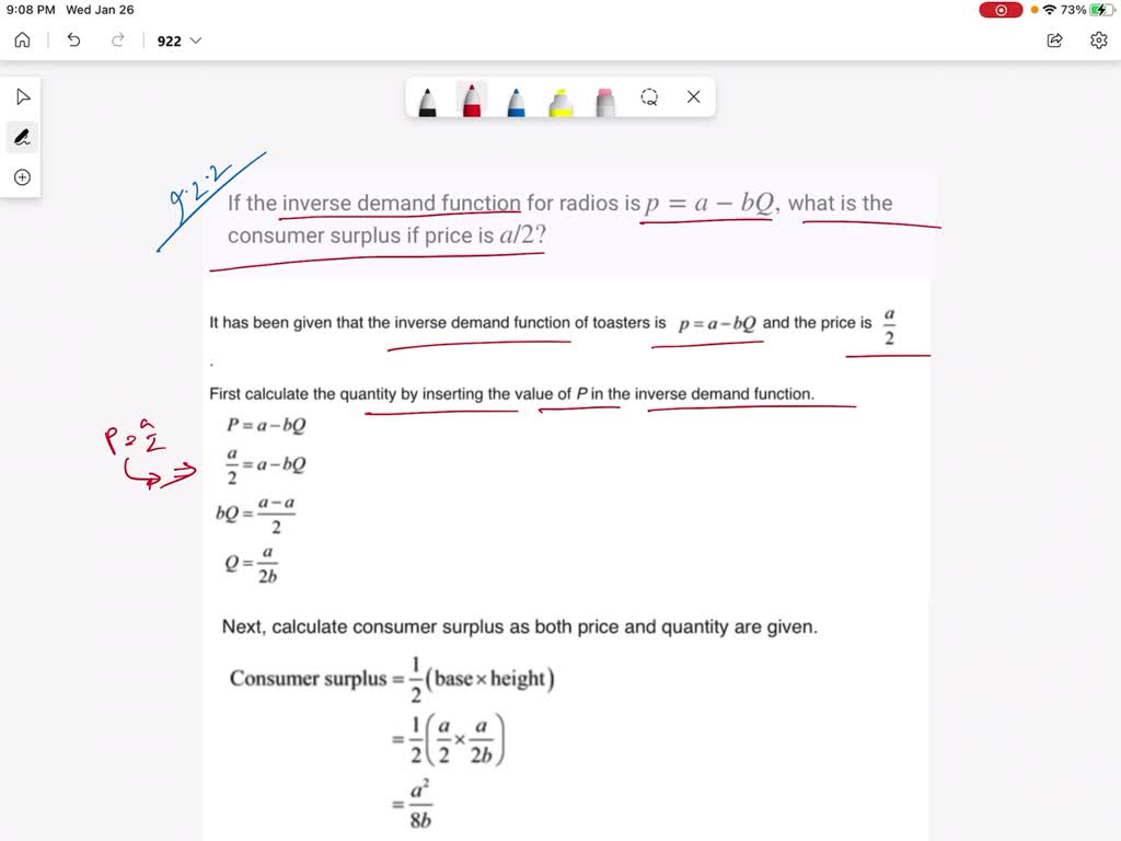 SOLVED:If the inverse demand function for radios is p=a-b Q, what is ...