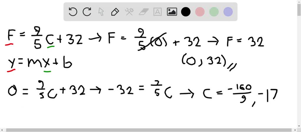 SOLVED:The equation F=(9)/(5) C+32 is used to convert a temperature in ...