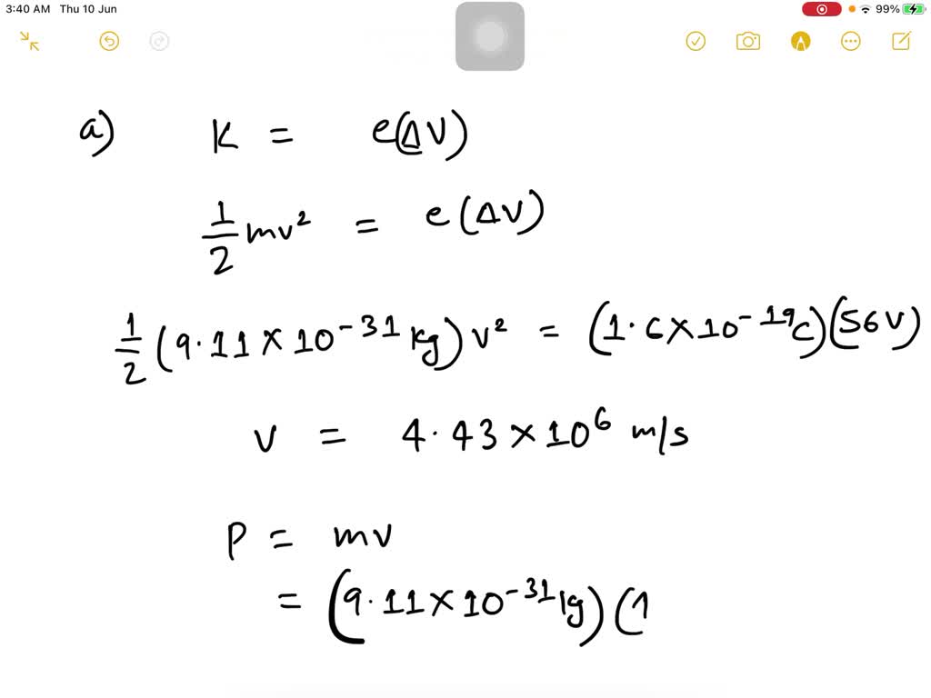 SOLVED: Calculate the (a) momentum, and (b) de Broglie wavelength of the electrons accelerated ...