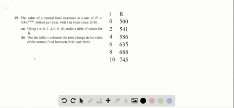 SOLVED:The value of a mulual fund increases at a rate of R= 500 e^0.04 ...