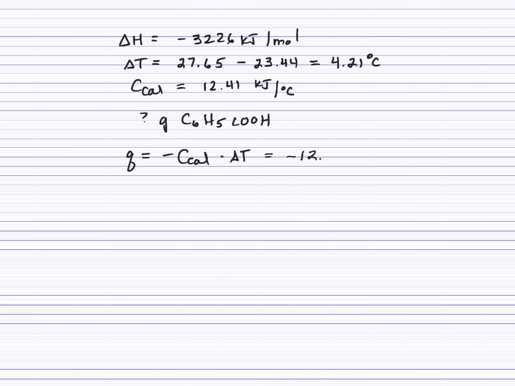 ⏩SOLVED:The enthalpy of combustion, ΔH, for benzoic acid, C6 H5… | Numerade