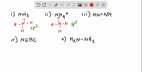 SOLVED:(a) Describe the hybridization of N in each of these species. (i ...