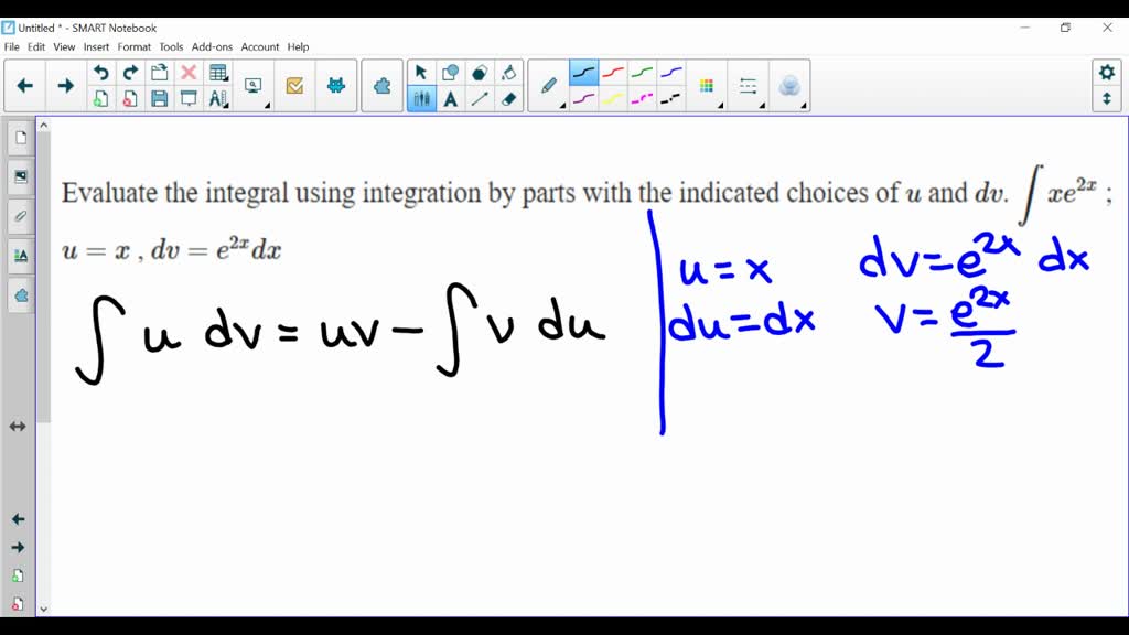 SOLVED:Evaluate the integral using integration by parts with the indicated choices of u and dv ...