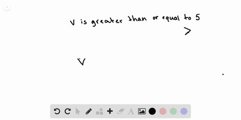 SOLVED:Write an inequality that represents each verbal expression. v is greater than or equal to 5
