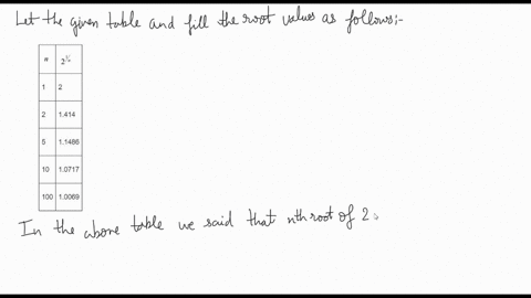 SOLVED:Complete the following tables. What happens to the nth root of 2 as n gets large? What ...