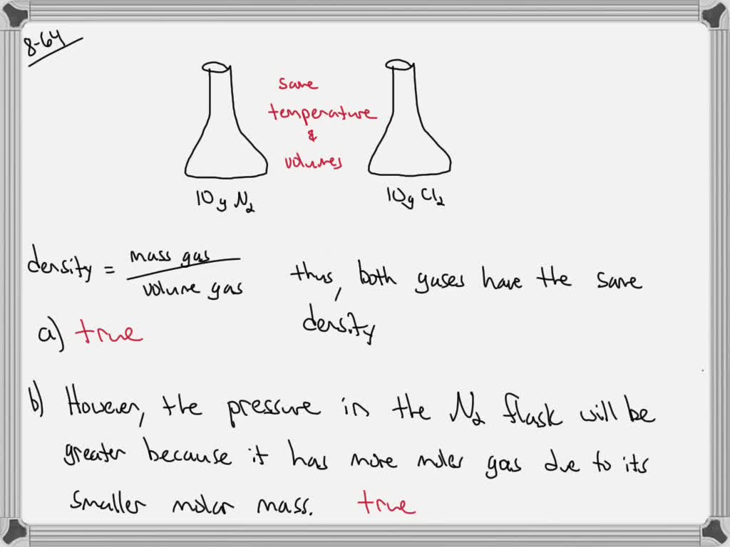 SOLVED:Two equal-volume flasks at the same temperature contain 10.0 g of N2 and Cl2 each. Is ...