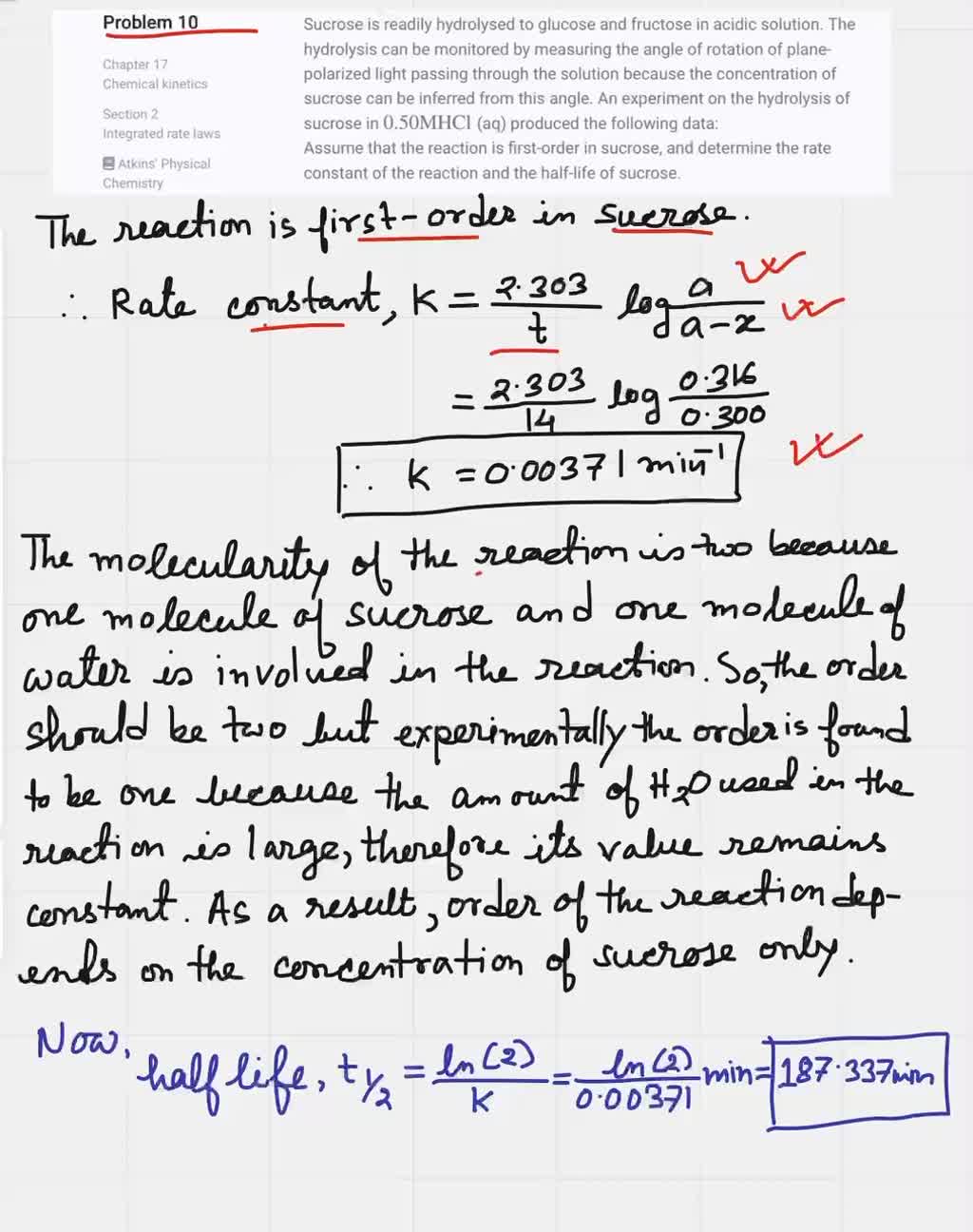 SOLVED: 11.In an experiment to study the the inversion of sucrose into ...