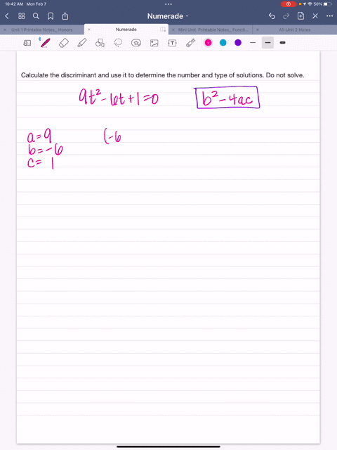 Calculate the discriminant and use it to determine the number and type ...