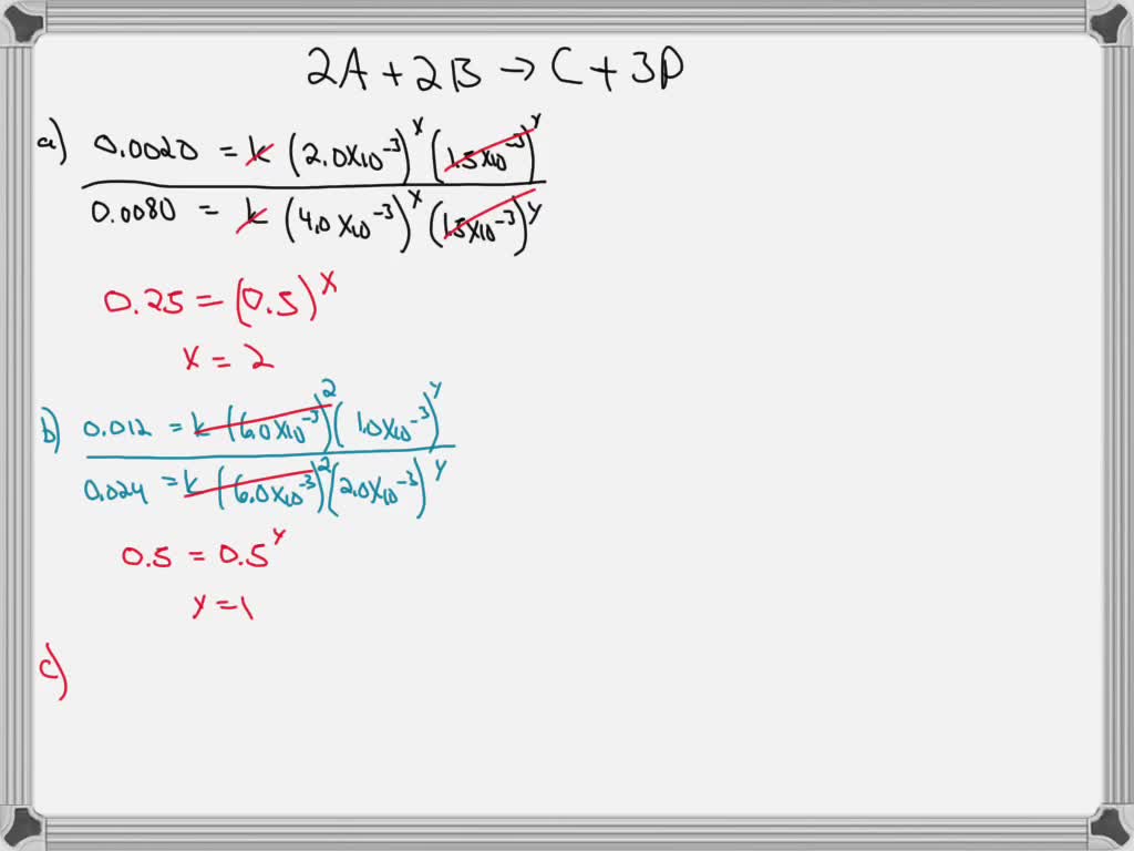 Chemicals A and B are thrown into a vat and react away according to the following elementary ...