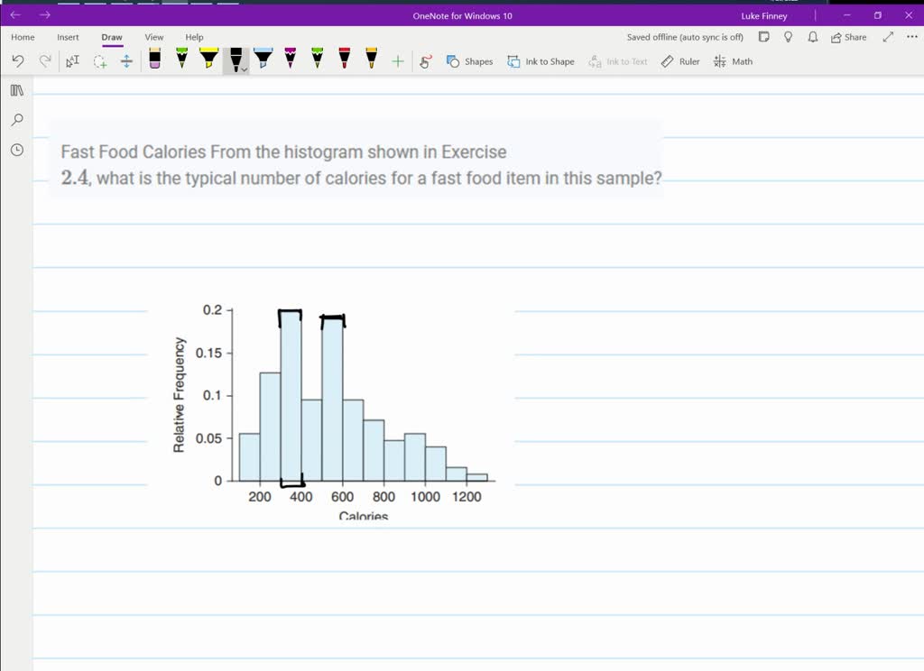 Fast Food Calories From the histogram shown in Exercise 2.4, what is ...