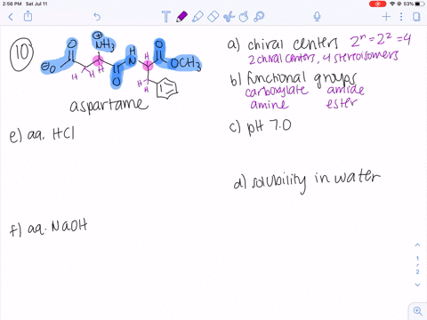 SOLVED:Following is a structural formula for aspartame, an artificial ...