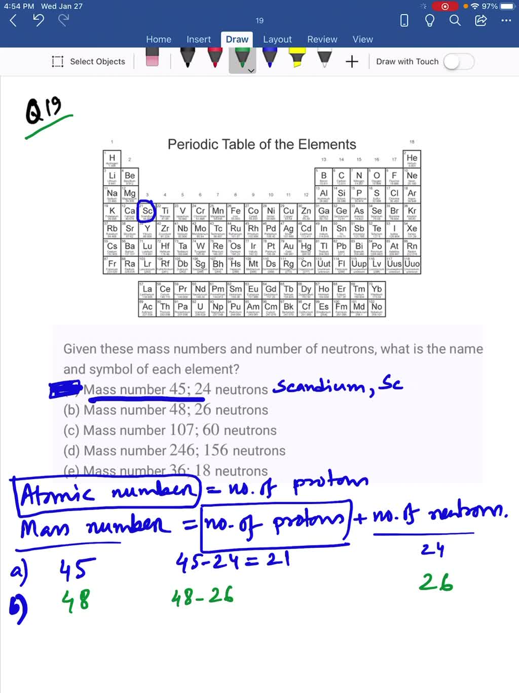 Given these mass numbers and number of neutrons, what is the name and ...