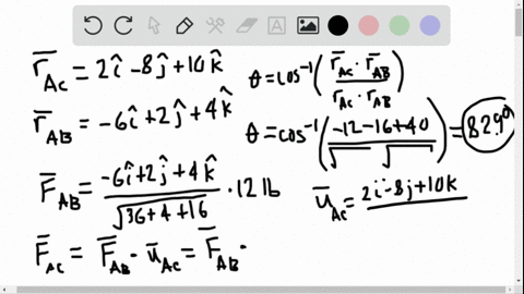Determine the projected component of the force F=12 lb...