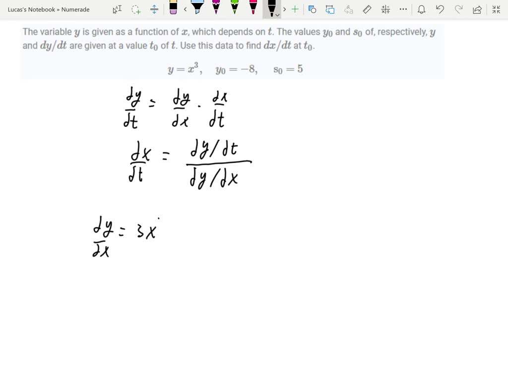 SOLVED:The variable y is given as a function of x, which depends on t. The values y0 and s0 of ...