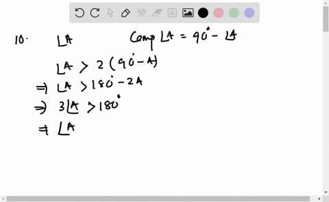 SOLVED:An angle is greater than twice its complement. Find the restrictions on the angle and on ...
