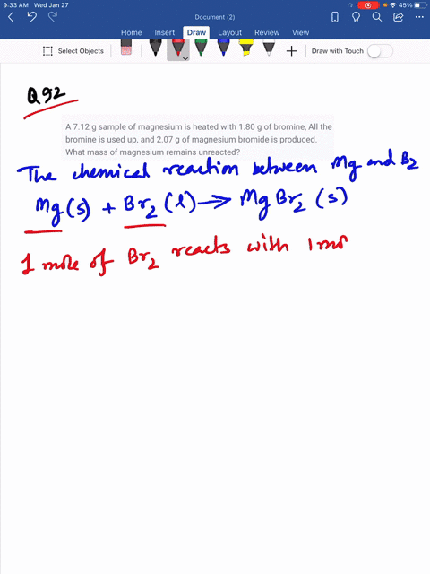 SOLVED: A 7.12 g sample of magnesium is heated with 1.80 g of bromine ...