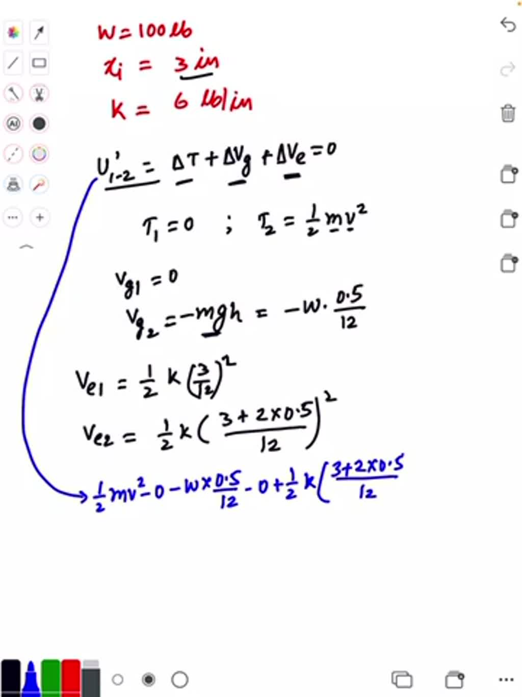 The system is released from rest with the spring initially stretched 3 in. Calculate the ...