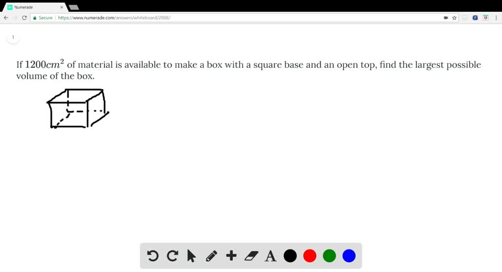 SOLVED:If 1200 cm^2 of material is available to make a box with a ...