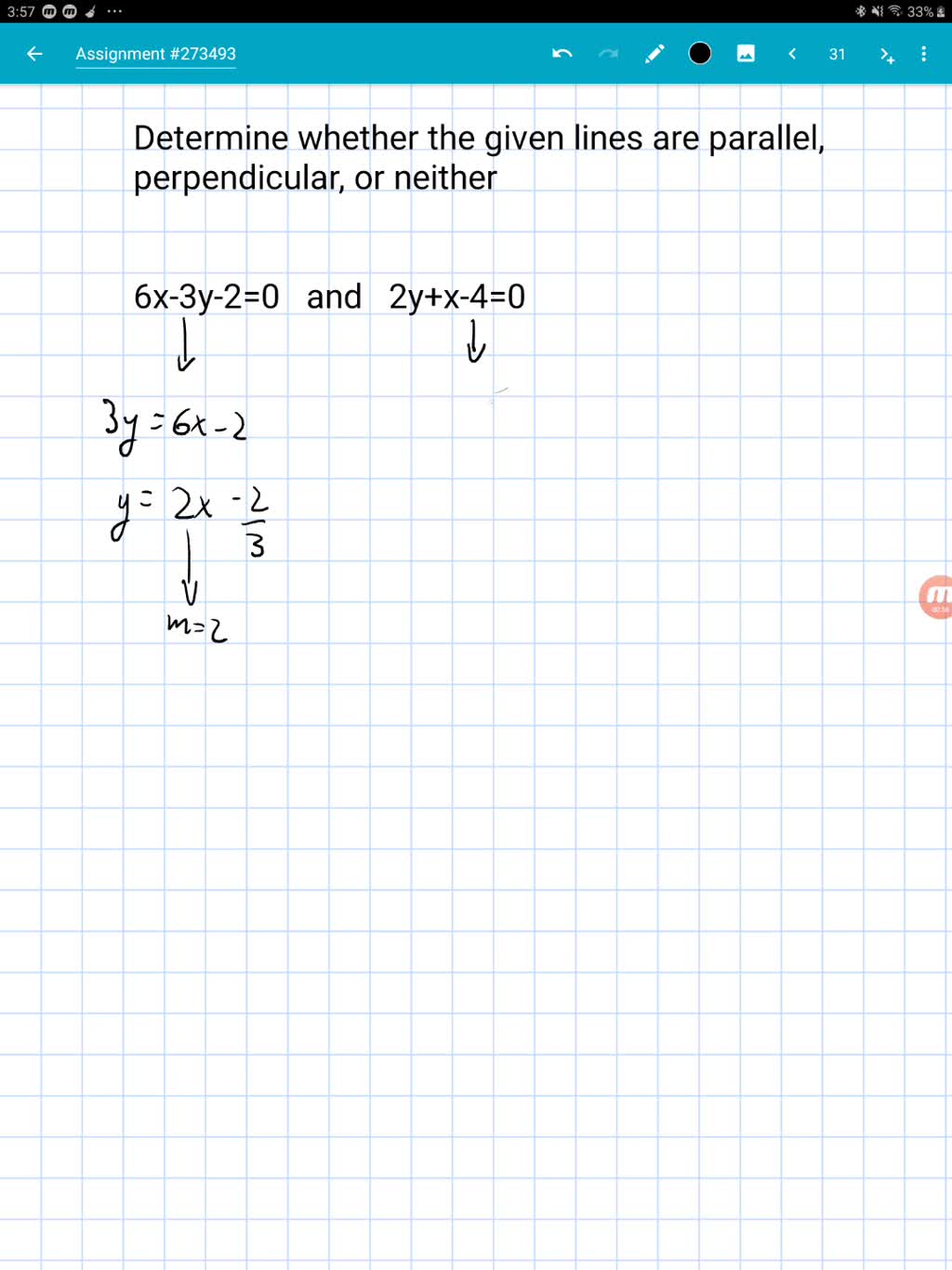 SOLVED Determine Whether The Given Lines Are Parallel Perpendicular