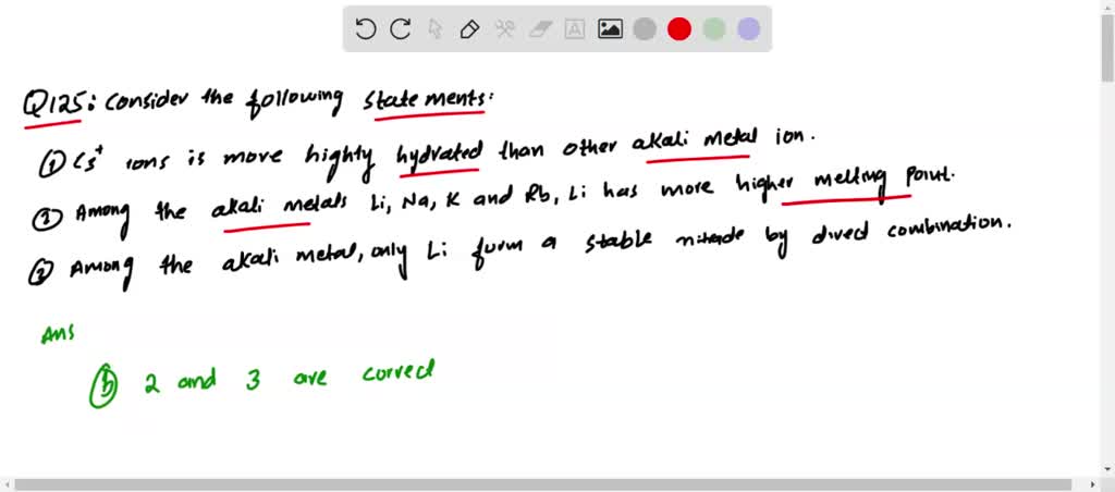 ⏩SOLVED:Consider the following statements: 1. Cs^+ ion is more… | Numerade