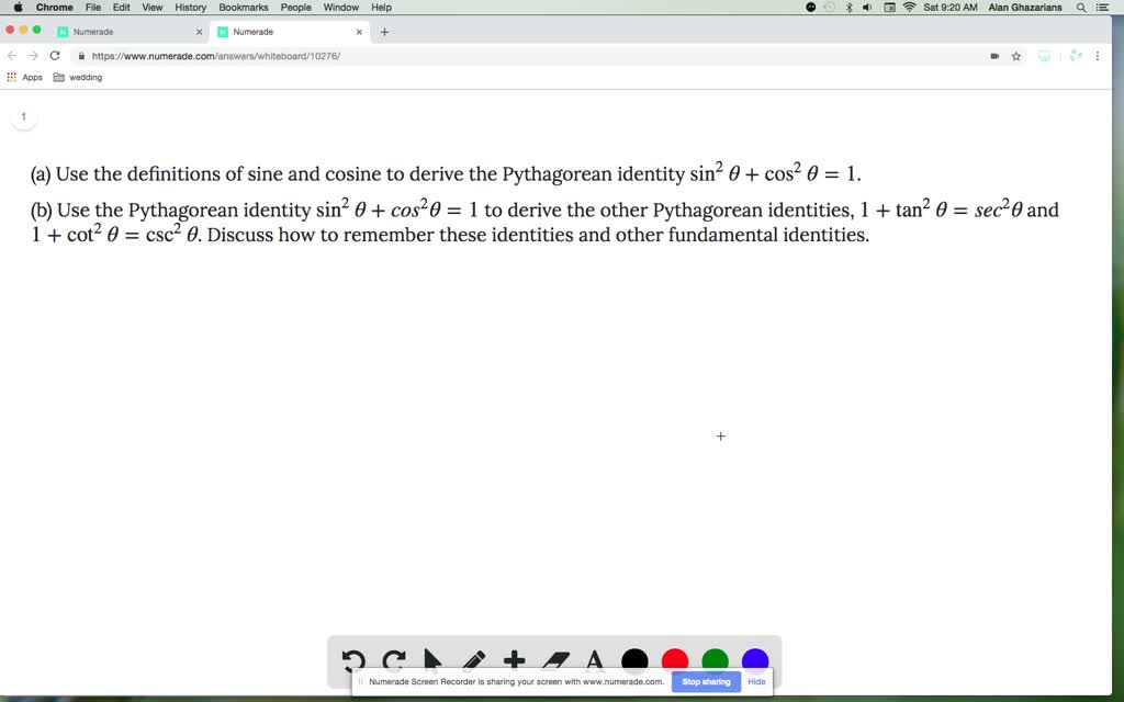 SOLVED:(a) Use the definitions of sine and cosine to derive the Pythagorean identity sin^2 θ+cos ...