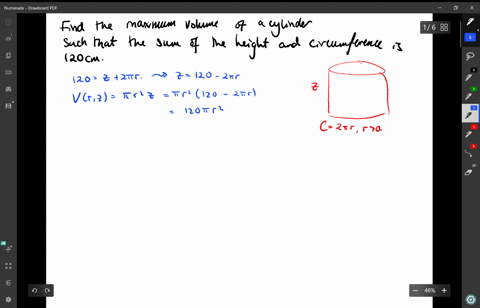 Find the maximum volume of a cylindrical soda can such that the sum of ...