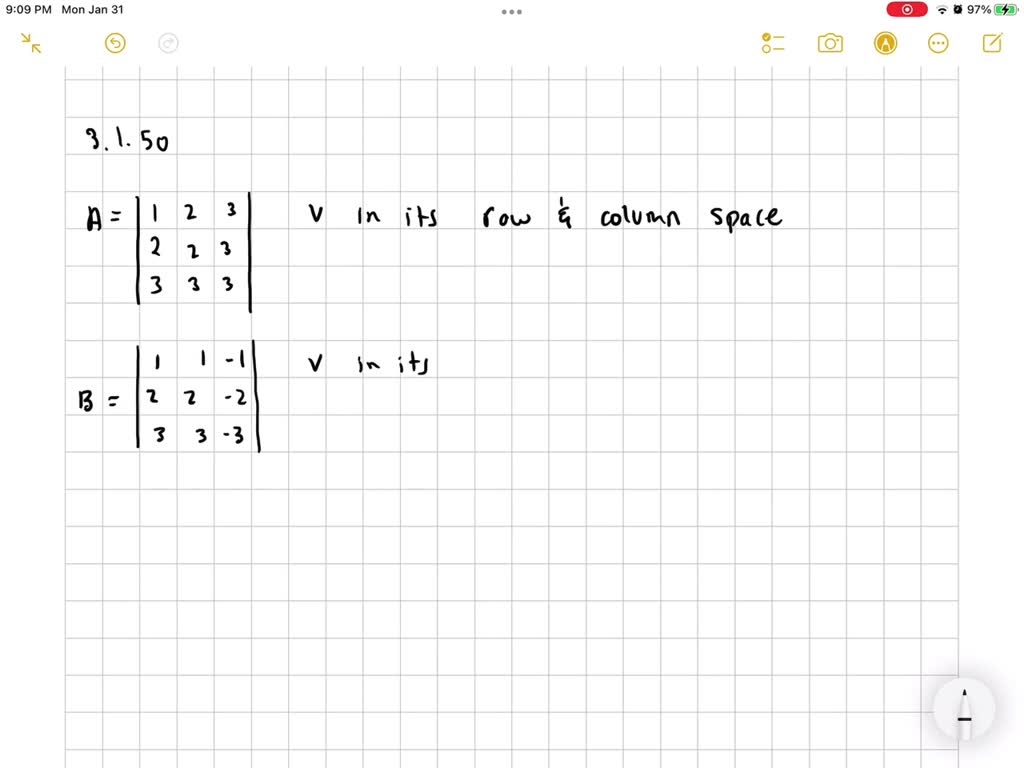 ⏩SOLVED:Find a matrix with v=(1,2,3) in the row space and column ...