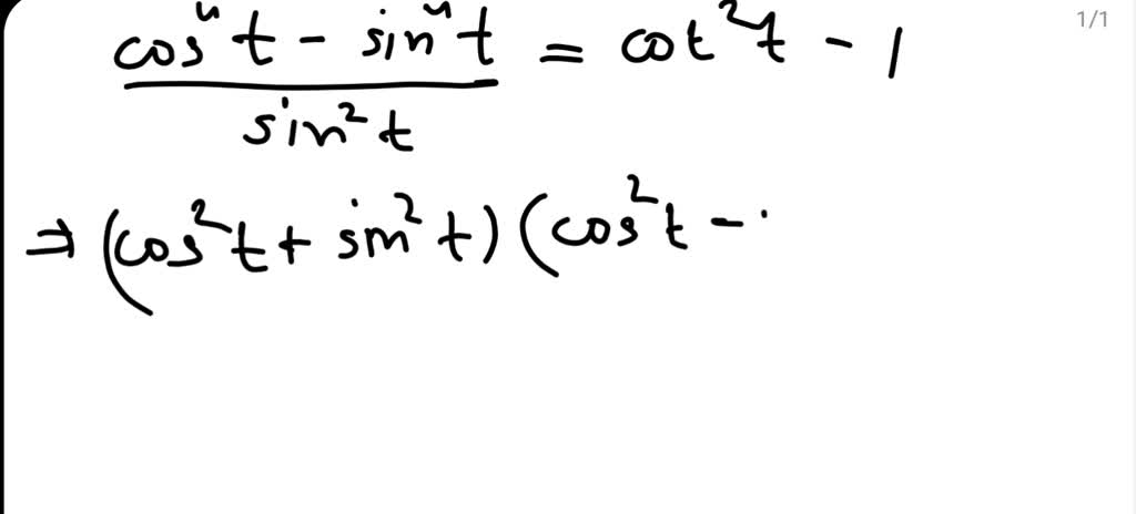 SOLVED:Prove that each of the following identities is true.(cos^4 t-sin ...