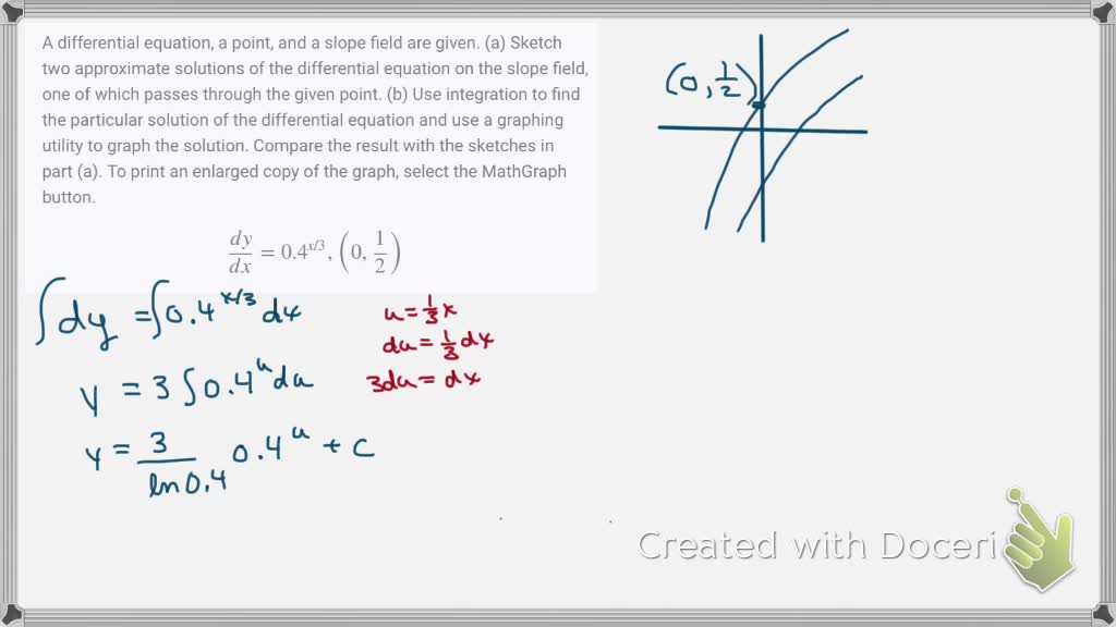 SOLVED:A differential equation, a point, and a slope field are given ...