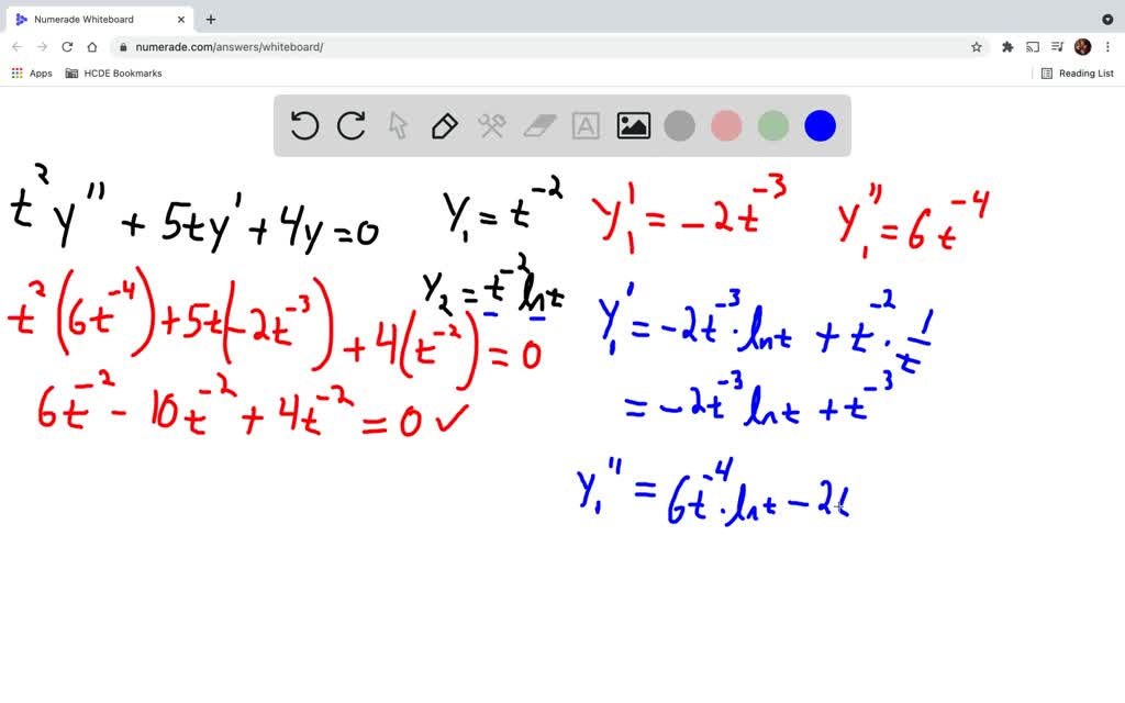 SOLVED:Verify that the given function or functions is a solution of the differential equation. t ...