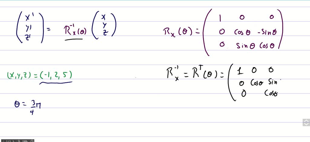SOLVED:Repeat Exercise a rotation of θ=3 π/ 4 counterclockwise about the x -axis (looking along ...