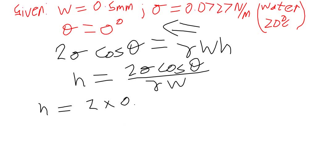 SOLVED: Derive an expression for the capillary rise height h for a ...