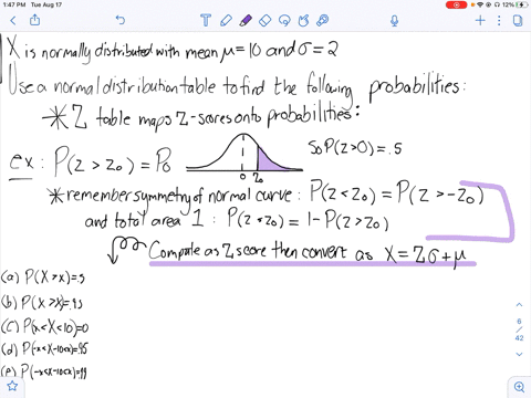 SOLVED: Assume that X is normally distributed with a mean of 10 and a ...