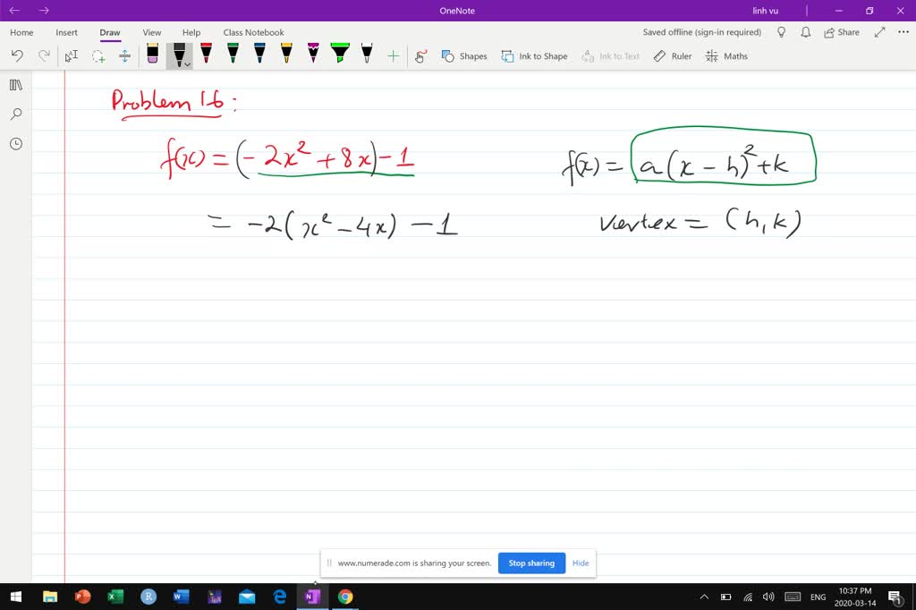 SOLVED:In Exercises 9–16, find the coordinates of the vertex for the ...
