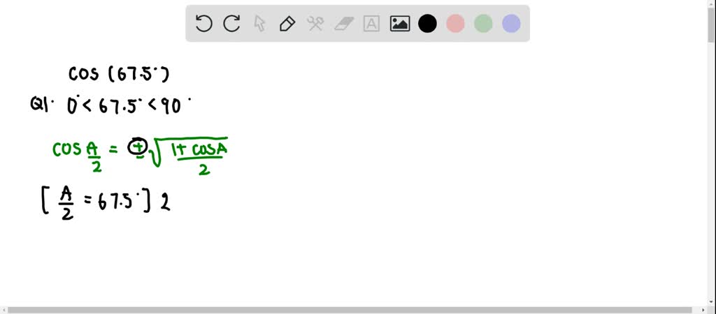 SOLVED:Use a half-number (or angle) identity to find an expression for the exact value for each ...