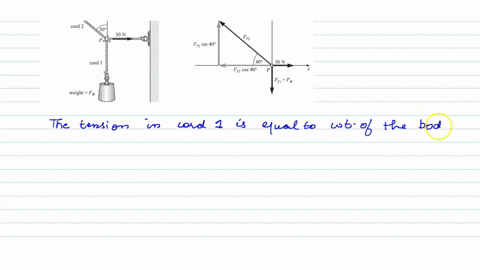 A rope extends between two poles. A 90-N boy hangs from it as shown in ...