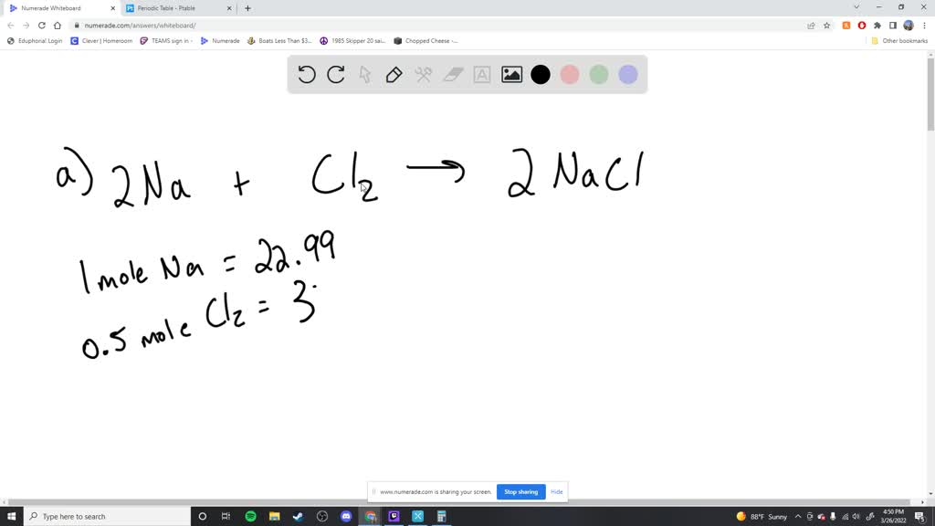 SOLVED: Consider the unbalanced chemical equation Na+Cl2 →NaCl (a ...