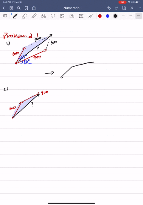 SOLVED:Two forces are applied as shown to a hook. Determine graphically the magnitude and ...