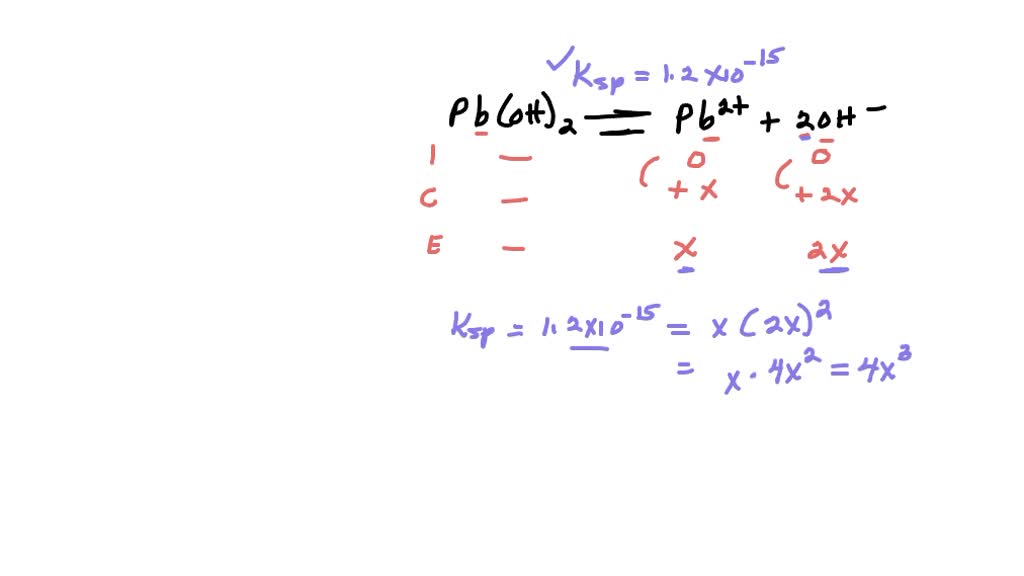 ⏩SOLVED:Calculate the solubility of Pb(OH)2(Ksp=1.2 ×10^-15) in… | Numerade
