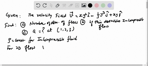 SOLVED:A proposed three-dimensional incompressible flow field has the ...