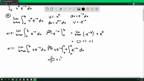 SOLVED:(a) Evaluate the integral ∫0^∞ x^n e^-x d x for n=0,1,2, and 3 ...