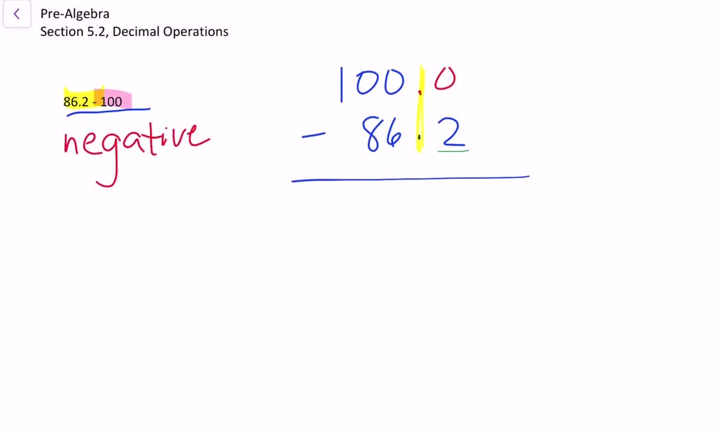 SOLVED:In the following exercises, add or subtract. 86.2-100