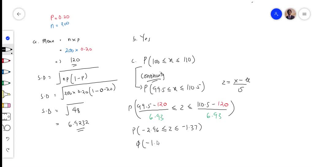 SOLVED:Assume a binomial probability distribution has π=0.60 and n=200 ...